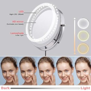 TUSHENGTU 8" Makeup Mirror with Lights and 10x Magnifying LED Rechargeable, 360° Rotating Adjustment,Vanity Swivel Mirror 3 Colors (T840-C-10X)