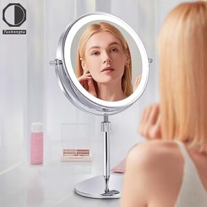 TUSHENGTU 8" Makeup Mirror with Lights and 10x Magnifying LED Rechargeable, 360° Rotating Adjustment,Vanity Swivel Mirror 3 Colors (T840-C-10X)