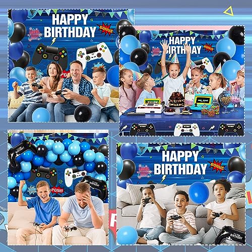 RUBFAC 69pcs Video Game Birthday Party Decorations Set Gaming Happy Birthday Supplies Includes Happy Birthday Banner Backdrop, Table Covers, Balloons and Foil Gamer Balloons for Birthday Party