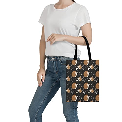 Costaric Women's Retro Large Size Canvas Shoulder Bag Reusable Crossbody Handbag,Shopping Cloth Bags Casual Tote Bag,Brown hedgehog