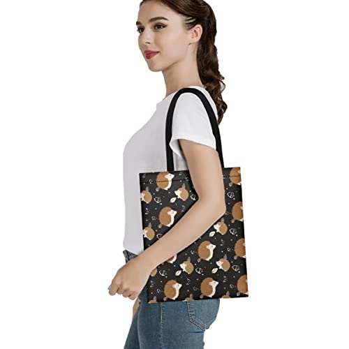 Costaric Women's Retro Large Size Canvas Shoulder Bag Reusable Crossbody Handbag,Shopping Cloth Bags Casual Tote Bag,Brown hedgehog