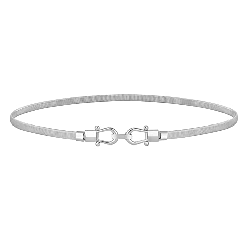 JASGOOD Skinny Metal Waist Belt for Dress Fashion Silver Waistband Elastic Metal Chain Belt, B-Silver, Fit Waist 35”-39”