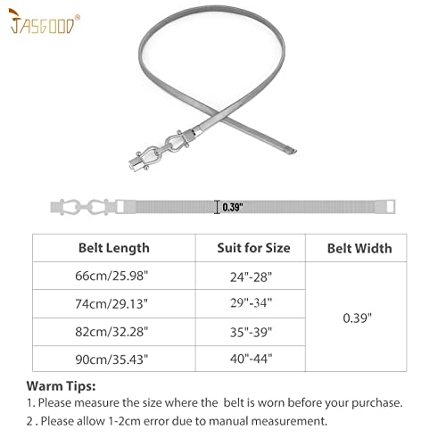 JASGOOD Skinny Metal Waist Belt for Dress Fashion Silver Waistband Elastic Metal Chain Belt, B-Silver, Fit Waist 35”-39”