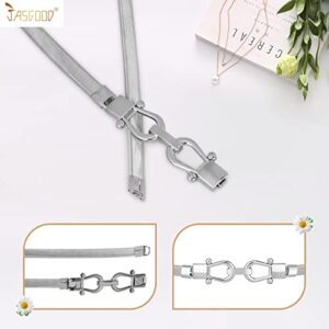 JASGOOD Skinny Metal Waist Belt for Dress Fashion Silver Waistband Elastic Metal Chain Belt, B-Silver, Fit Waist 35”-39”