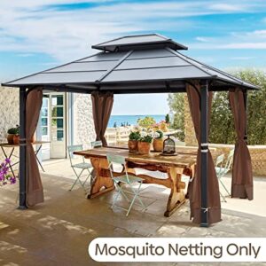 Akeacubo Patio Mosquito Netting for Gazebo 10'x12' - Outdoor Patio Netting Screen for Porch, Universal Replacement Mosquito Curtains with Zipper, Durable 4-Panel Mosquito Screen for Patio (Brown)