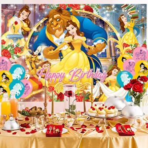 Beauty and The Beast Backdrop Birthday Banner for Princess Belle Birthday Party Supplies Princess Belle Photograph Background Photo Booth 5x3ft