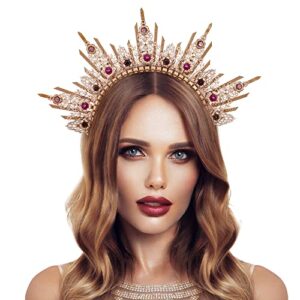 cosucos spike halo crown headpiece - gold sunburst headwear queen headband virgin mary headpiece for women wedding photoshoot hallowoon cosplay renaissance costume