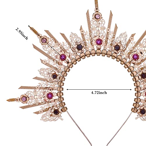 COSUCOS Spike Halo Crown Headpiece - Gold Sunburst Headwear Queen Headband Virgin Mary Headpiece for Women Wedding Photoshoot Hallowoon Cosplay Renaissance Costume