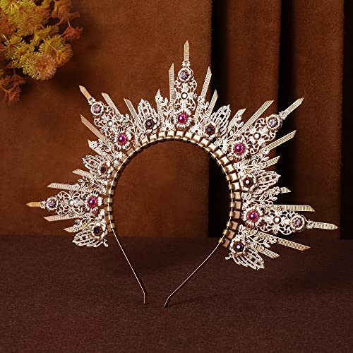 COSUCOS Spike Halo Crown Headpiece - Gold Sunburst Headwear Queen Headband Virgin Mary Headpiece for Women Wedding Photoshoot Hallowoon Cosplay Renaissance Costume