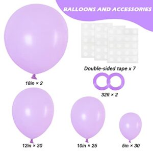 RUBFAC 87pcs Pastel Purple Balloons Different Sizes 18 12 10 5 Inches for Garland Arch, Premium Purple Latex Balloons for Birthday Party Wedding Baby Shower Bridal Shower Decorations