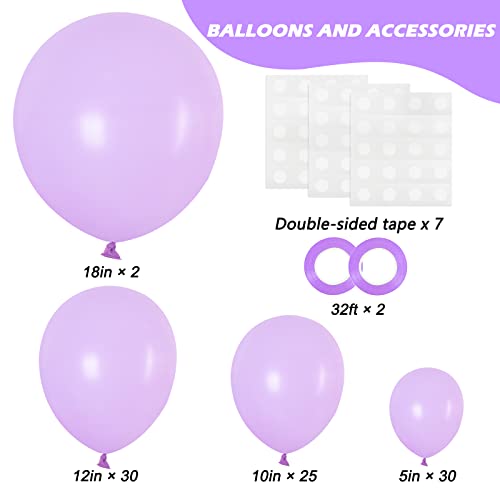 RUBFAC 87pcs Pastel Purple Balloons Different Sizes 18 12 10 5 Inches for Garland Arch, Premium Purple Latex Balloons for Birthday Party Wedding Baby Shower Bridal Shower Decorations