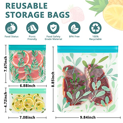 10 Pack Dishwasher Safe Reusable Food Storage Bags,Leakproof Reusable Freezer Bags(3 Reusable Gallon Bags,4 Reusable Sandwich Bags,3 Reusable Kids Snack Bags) for Snack Meat Food Fruit Cereal-BPA FREE