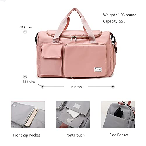 Small Gym Bag for Women, Overnight Weekender Travel Duffel Bag with Shoe Compartment and Wet Pocket, Foldable Waterproof Gym Tote Bag for Workout, Sport, Travel, Yoga