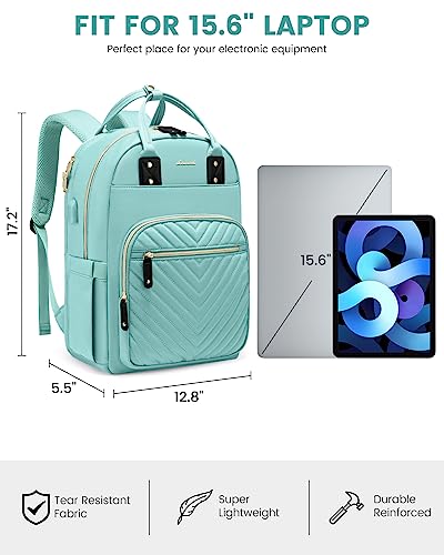 LOVEVOOK Backpack for Women Men, Laptop Bag 15.6 Inch Computer Back Pack with USB Port for Traveling Work Business, Waterproof Personal Item Travel Backpack Purse Casual Daily Nurse Bag, Mint Green