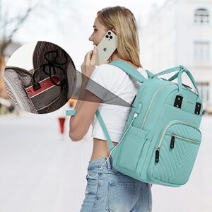 LOVEVOOK Backpack for Women Men, Laptop Bag 15.6 Inch Computer Back Pack with USB Port for Traveling Work Business, Waterproof Personal Item Travel Backpack Purse Casual Daily Nurse Bag, Mint Green