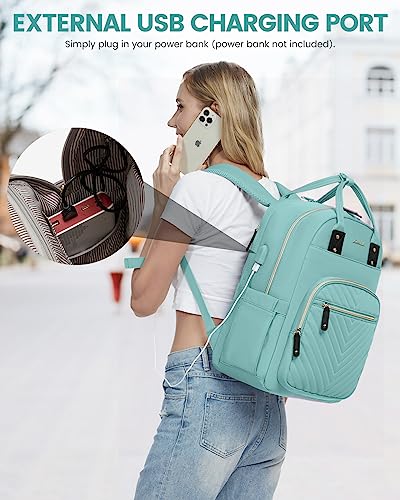 LOVEVOOK Backpack for Women Men, Laptop Bag 15.6 Inch Computer Back Pack with USB Port for Traveling Work Business, Waterproof Personal Item Travel Backpack Purse Casual Daily Nurse Bag, Mint Green