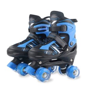 lirengui boys skates, kids roller skates for boys with all wheels lighting up, girls roller skates for fun illuminating, black n blue adjustable roller skates (size 1-4)