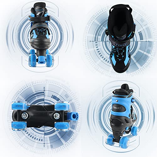 LIRENGUI Boys Skates, Kids Roller Skates for Boys with All Wheels Lighting Up, Girls Roller Skates for Fun Illuminating, Black n Blue Adjustable Roller Skates (Size 1-4)