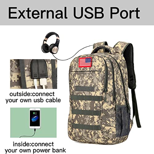 HYSANOG Tactical Boys Backpack for School,Military Teen Boys Backpack with USB Charging Pot,Camo Backpack Men 40L