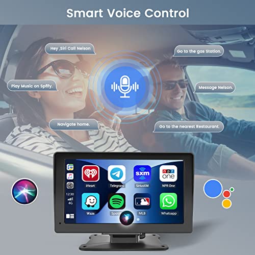 HIKITY Wireless Apple CarPlay & Android Auto Portable Car Stereo - 7 Inch Touch Screen Display with iOS Airplay Bluetooth Car Audio Receiver | Voice Control | 64G TF Card