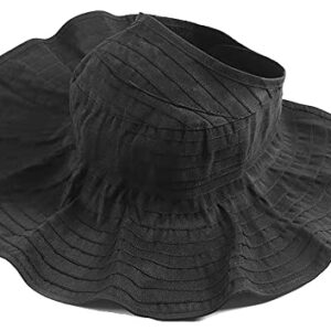 Floppy Sun Hat with Ponytail Hole for Women, Packable Shapable Sun Beach Visor Hats for Women Travel Black