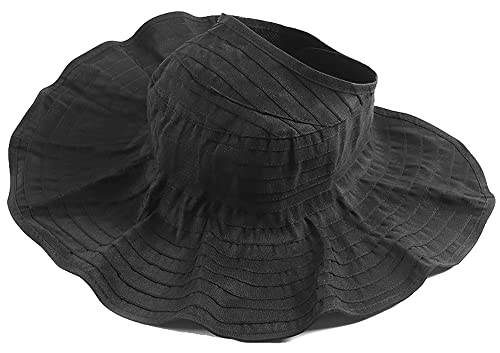 Floppy Sun Hat with Ponytail Hole for Women, Packable Shapable Sun Beach Visor Hats for Women Travel Black