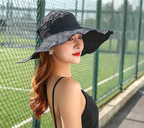 Floppy Sun Hat with Ponytail Hole for Women, Packable Shapable Sun Beach Visor Hats for Women Travel Black