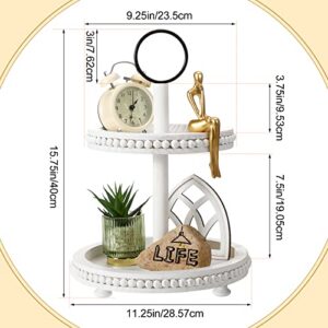 Wesiti 2 Tiered Spinning Lazy Susan Rustic Rotating Tray White Spice Rack Pallet with Wood Beaded Kitchen Table Decor Turntable for Cabinet Pantry Farmhouse Centerpiece Counter Decoration