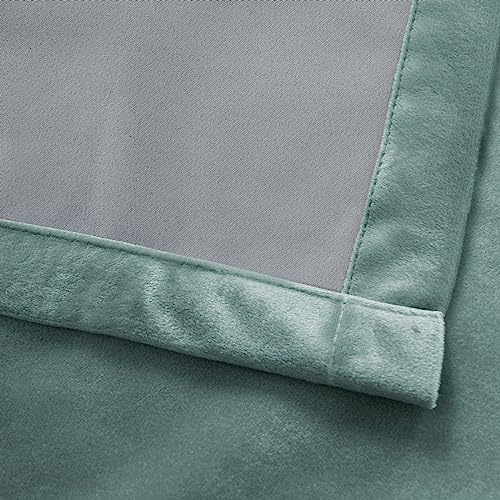 IOFRYION 100% Blackout Curtains for Bedroom Thermal Room Darkening Curtains Velvet Curtain Panels with Grey Liner Privacy Grommet Window Drapes for Living Room 2 Panels Set, 52×96 Inch, Sage Green