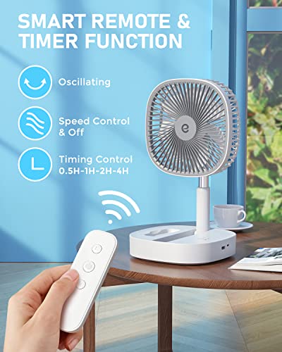 Portable Foldable Fan for Travel, Esemoil 8" Oscillating Rechargeable Fan with Remote, 10800mAh Rechargeable Folding Standing Table Fan with 4 Speeds, Floor Pedestal Fan for Bedroom Office Travel Camp