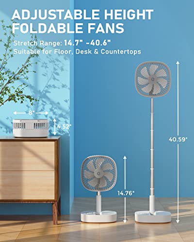 Portable Foldable Fan for Travel, Esemoil 8" Oscillating Rechargeable Fan with Remote, 10800mAh Rechargeable Folding Standing Table Fan with 4 Speeds, Floor Pedestal Fan for Bedroom Office Travel Camp