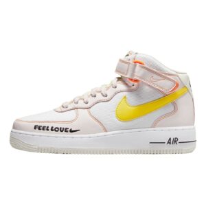 nike women's air force 1 '07 mid shoes, white/opti yellow-pearl pink, 7.5