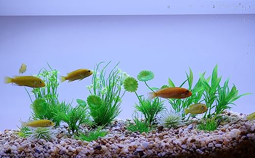 Fishdance Aquarium Plants, Artificial Fish Tank Decorations Decor Plastic Plants Set 12 Pcs