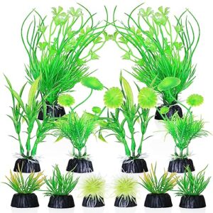 fishdance aquarium plants, artificial fish tank decorations decor plastic plants set 12 pcs