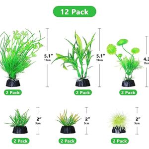 Fishdance Aquarium Plants, Artificial Fish Tank Decorations Decor Plastic Plants Set 12 Pcs