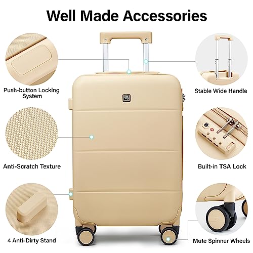 Hanke 26 Inch Luggage Large Suitcase With Spinner Wheels Tsa Luggage Suitcases Traveler's Choice Hard Case Luggage For Women & Men Rolling Checked Luggage(Cuba Sand)