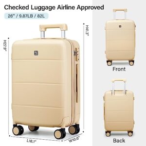 Hanke 26 Inch Luggage Large Suitcase With Spinner Wheels Tsa Luggage Suitcases Traveler's Choice Hard Case Luggage For Women & Men Rolling Checked Luggage(Cuba Sand)