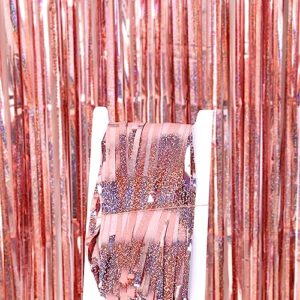 4 Pack Rose Gold Fringe Curtain -12.8x8.2 Feet, Slmeno Rose Gold Fringe Backdrop Thick Glitter Tinsel Foil Curtain, Rose Gold Backdrop Curtain Birthday Party, Rose Gold Party Decorations Bachelorette