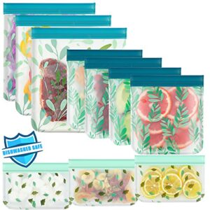 hbaxbm 10 pack dishwasher safe reusable bags silicone, leak proof reusable freezer bags for food storage home organization traval & make-up bpa free for food storage home bpa free for salad fruit