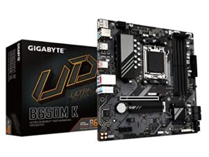 gigabyte b650m k (am5/ lga 1718/ amd/ b650/ micro-atx/ 5-year warranty/ ddr5/ 2x pcie 4.0 m.2/ pcie 4.0/ usb 3.2 gen2 type-c/ 2.5gbe lan/motherboard)