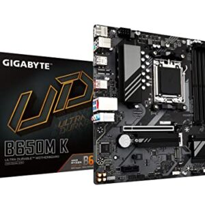 GIGABYTE B650M K (AM5/ LGA 1718/ AMD/ B650/ Micro-ATX/ 5-Year Warranty/ DDR5/ 2X PCIe 4.0 M.2/ PCIe 4.0/ USB 3.2 Gen2 Type-C/ 2.5GbE LAN/Motherboard)