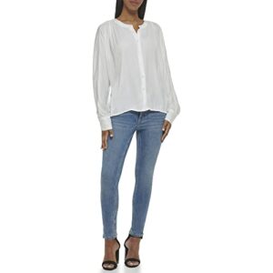 calvin klein women's blouse wide cuff sherred front, soft white