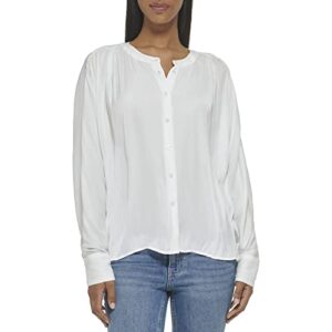 Calvin Klein Women's Blouse Wide Cuff Sherred Front, Soft White