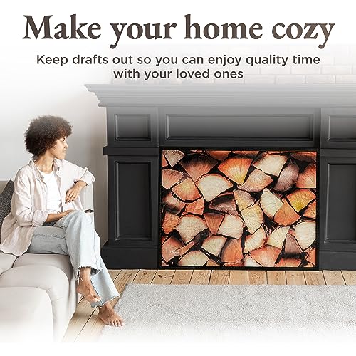 Choice Home Goods Magnetic Fireplace Cover - Cozy Wood Design Fireplace Draft Blocker - Fire Place Cover for The Living Room - Fireplace Insulation Draft Stopper - Fireplace Blanket - 39 x 32”