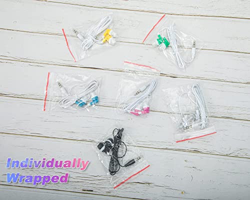 QIDAIZUOEN 60 Packs Earbuds Bulk Classroom Headphones Wired in Ear Disposable Student Earphones Multiple Colors Individually Wrapped for School Travel or Home Use