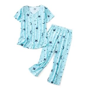 quch womens pajama sets plus size sleepwear tops with capri pants cotton pajamas set for women soft comfy cute pj sets blue star xl