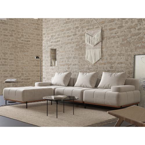 Acanva Convertible Modular Sectional Sofa, Mid-Century Modern Minimalist Free Combination U/L Shaped Reversible Couch for Living Room, 4 Piece Set, Beige