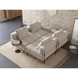 Acanva Convertible Modular Sectional Sofa, Mid-Century Modern Minimalist Free Combination U/L Shaped Reversible Couch for Living Room, 4 Piece Set, Beige