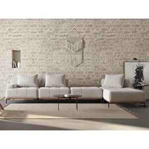 Acanva Convertible Modular Sectional Sofa, Mid-Century Modern Minimalist Free Combination U/L Shaped Reversible Couch for Living Room, 4 Piece Set, Beige