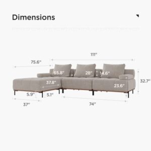 Acanva Convertible Modular Sectional Sofa, Mid-Century Modern Minimalist Free Combination U/L Shaped Reversible Couch for Living Room, 4 Piece Set, Beige